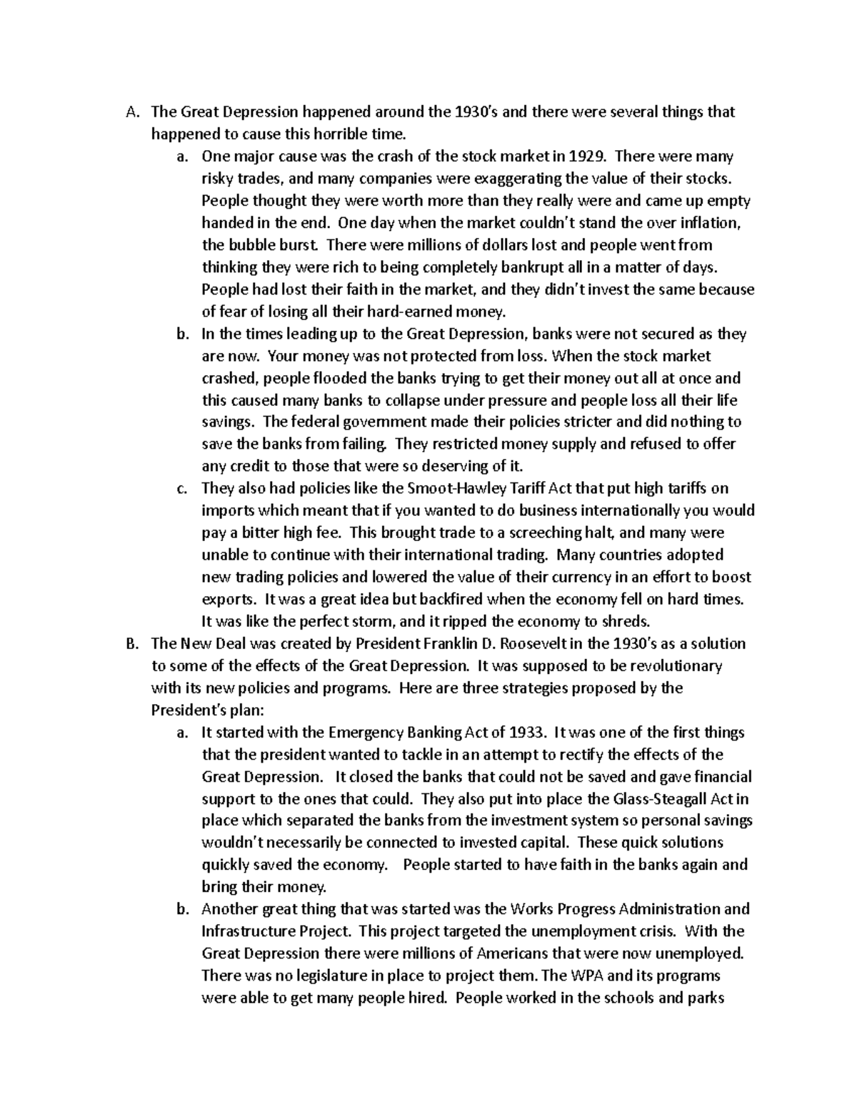 C121 US History Task 4 - A. The Great Depression happened around the ...