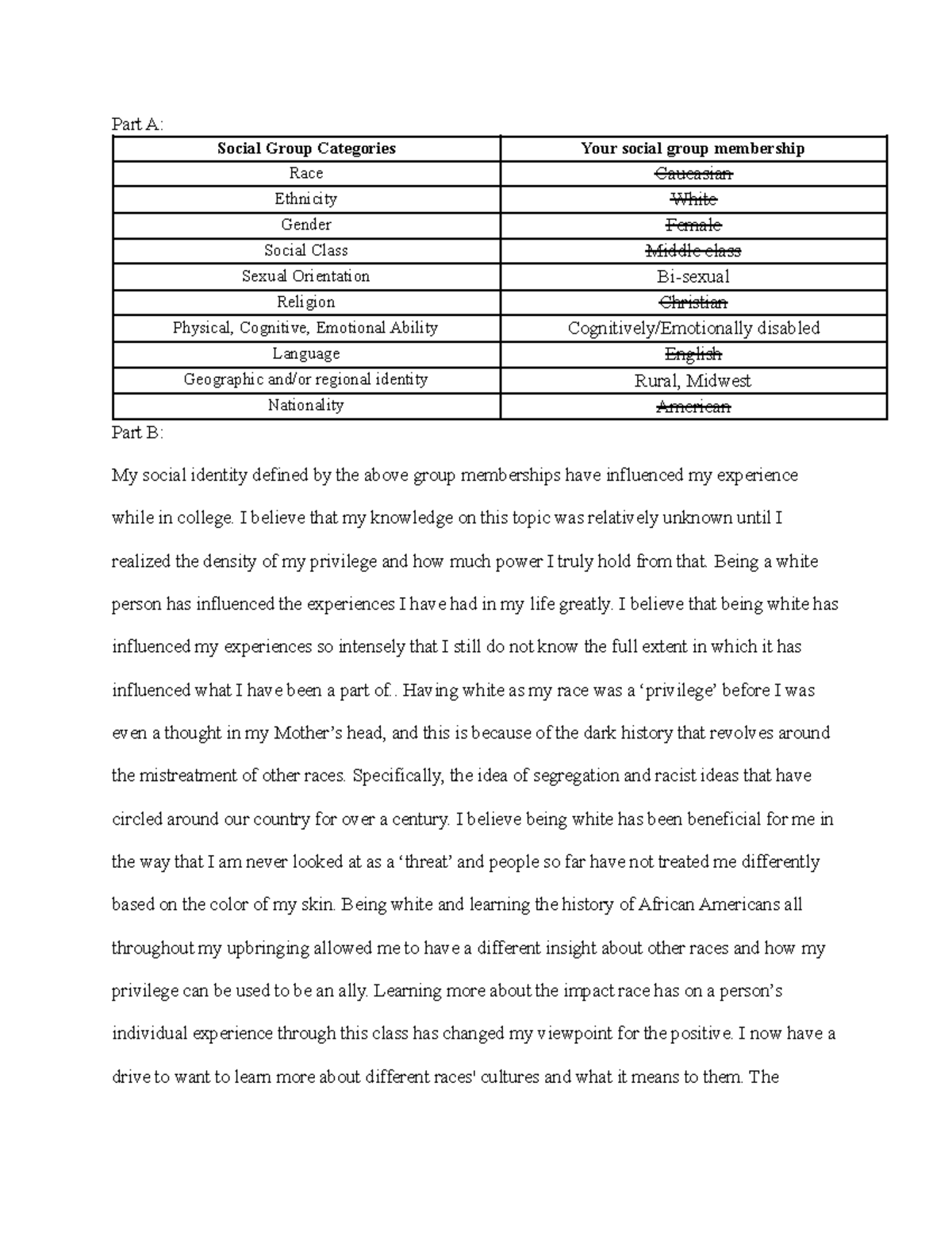 Cultural Assessment 2 - Part A: Social Group Categories Your social ...
