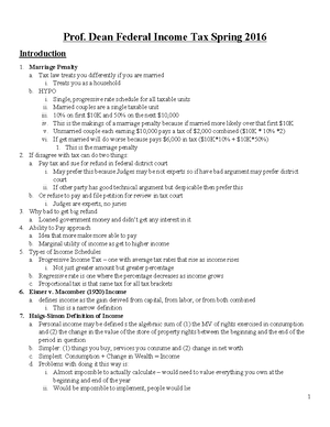 Federal TAX Outline - Taxes levied commensurate with one's ability to ...