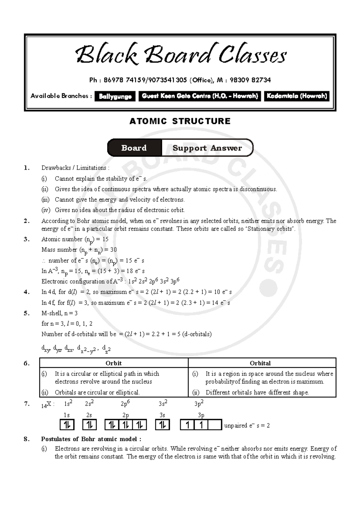 Atomic Structure Board Type - ATOMIC STRUCTURE Board Support Answer 1 ...