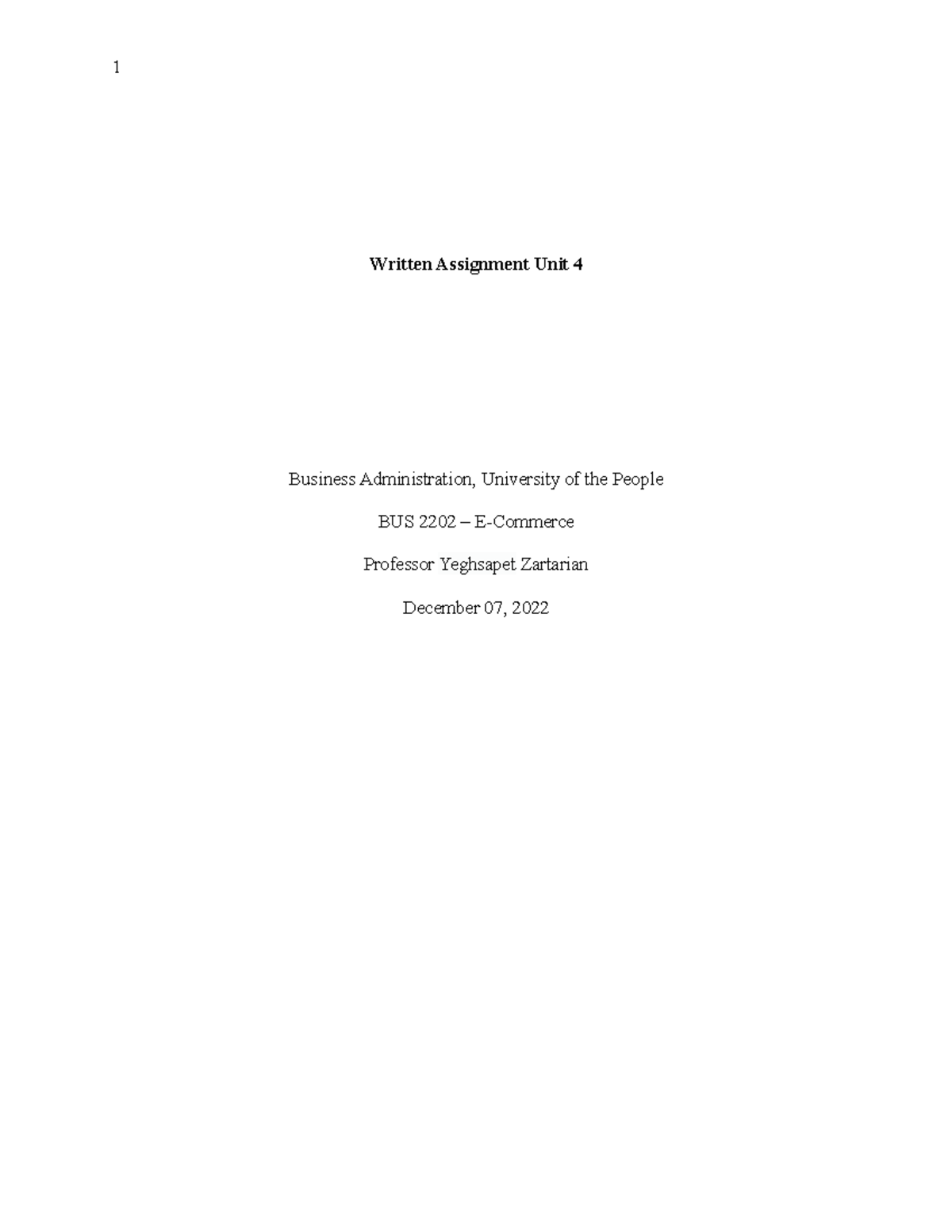 BUS 2202 Written Assignment 4 - Written Assignment Unit 4 Business Administration, University of ...