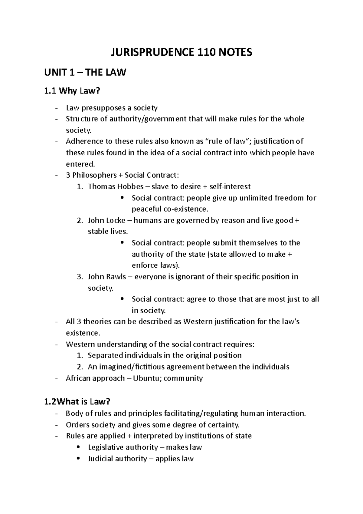 Jurisprudence 110 Notes - Units 1, 3 and 14 - JURISPRUDENCE 110 NOTES ...