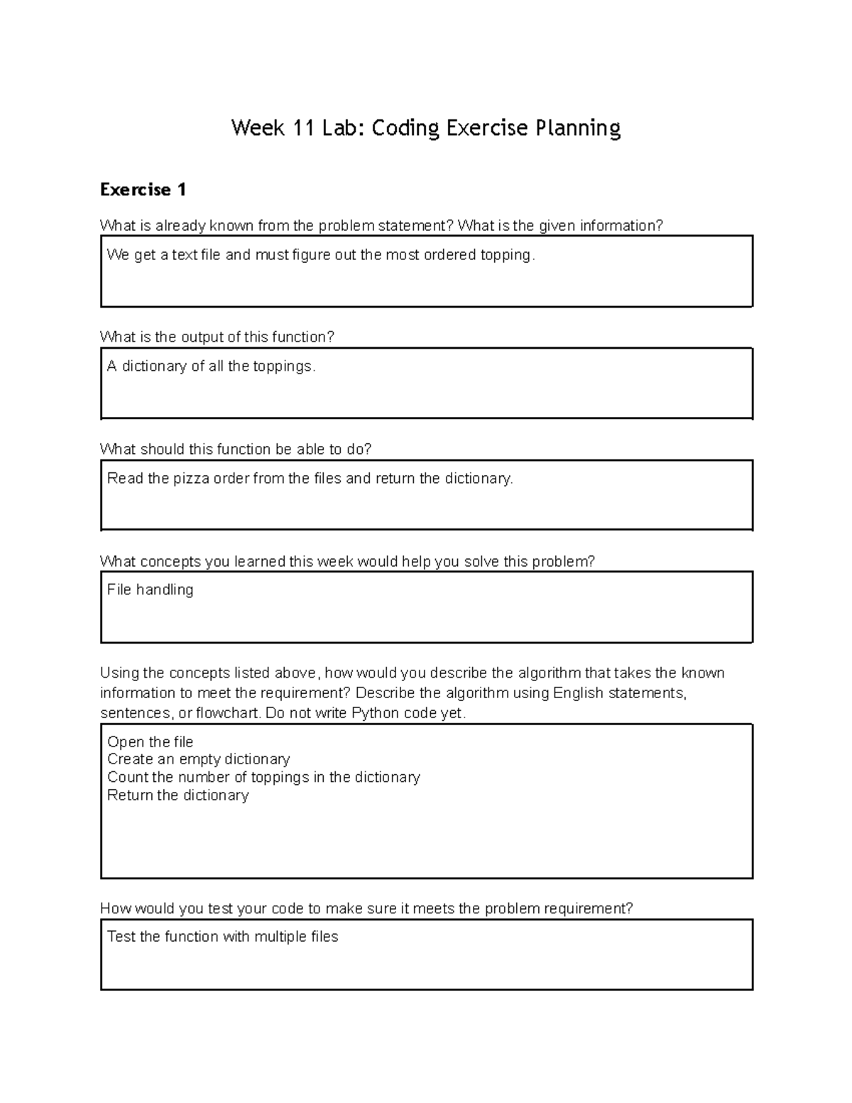 Ryan Propst Week 11 Lab Coding Exercise Planning Week 11 Lab Coding Exercise Planning