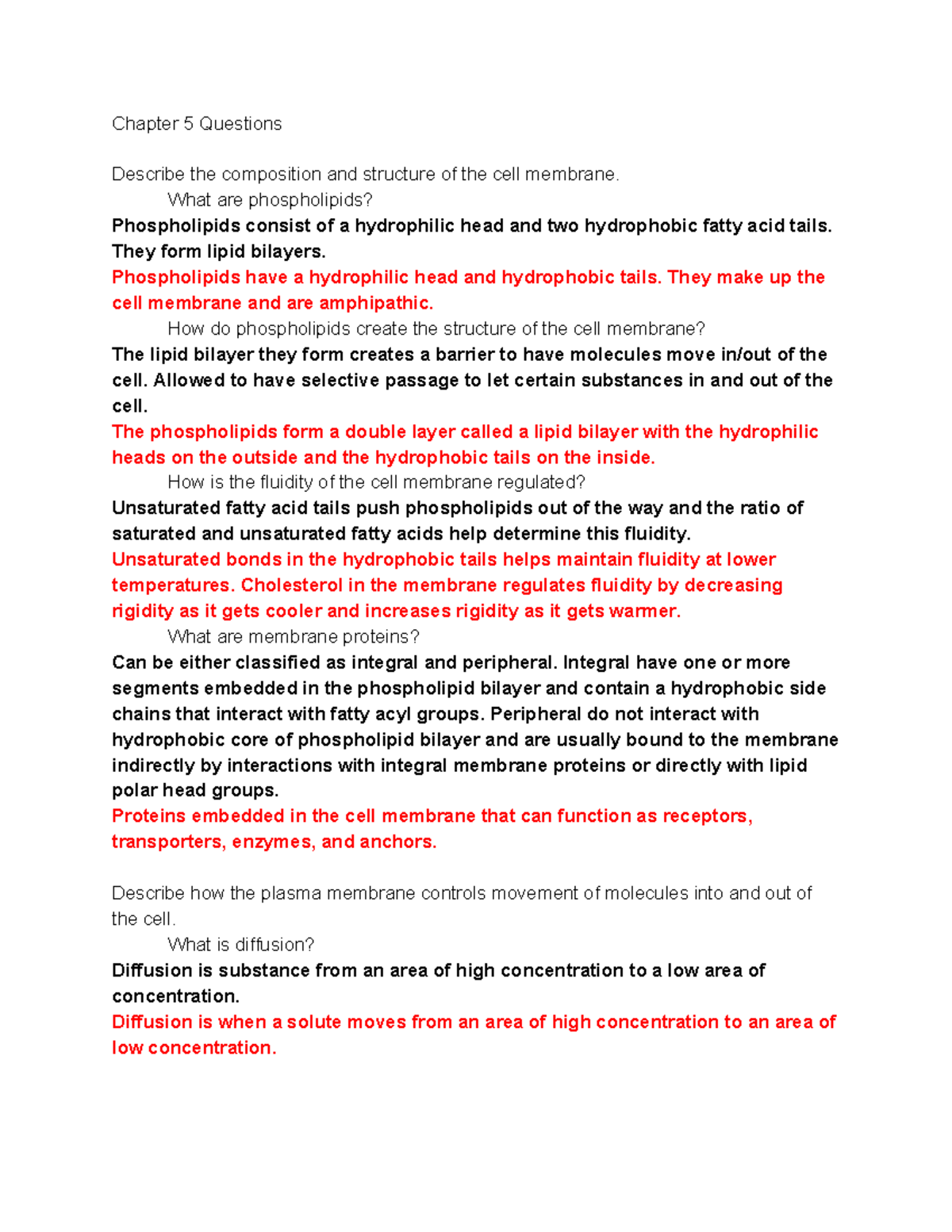 Chapter 5 BIO 181 Questions Objectives - Chapter 5 Questions Describe ...