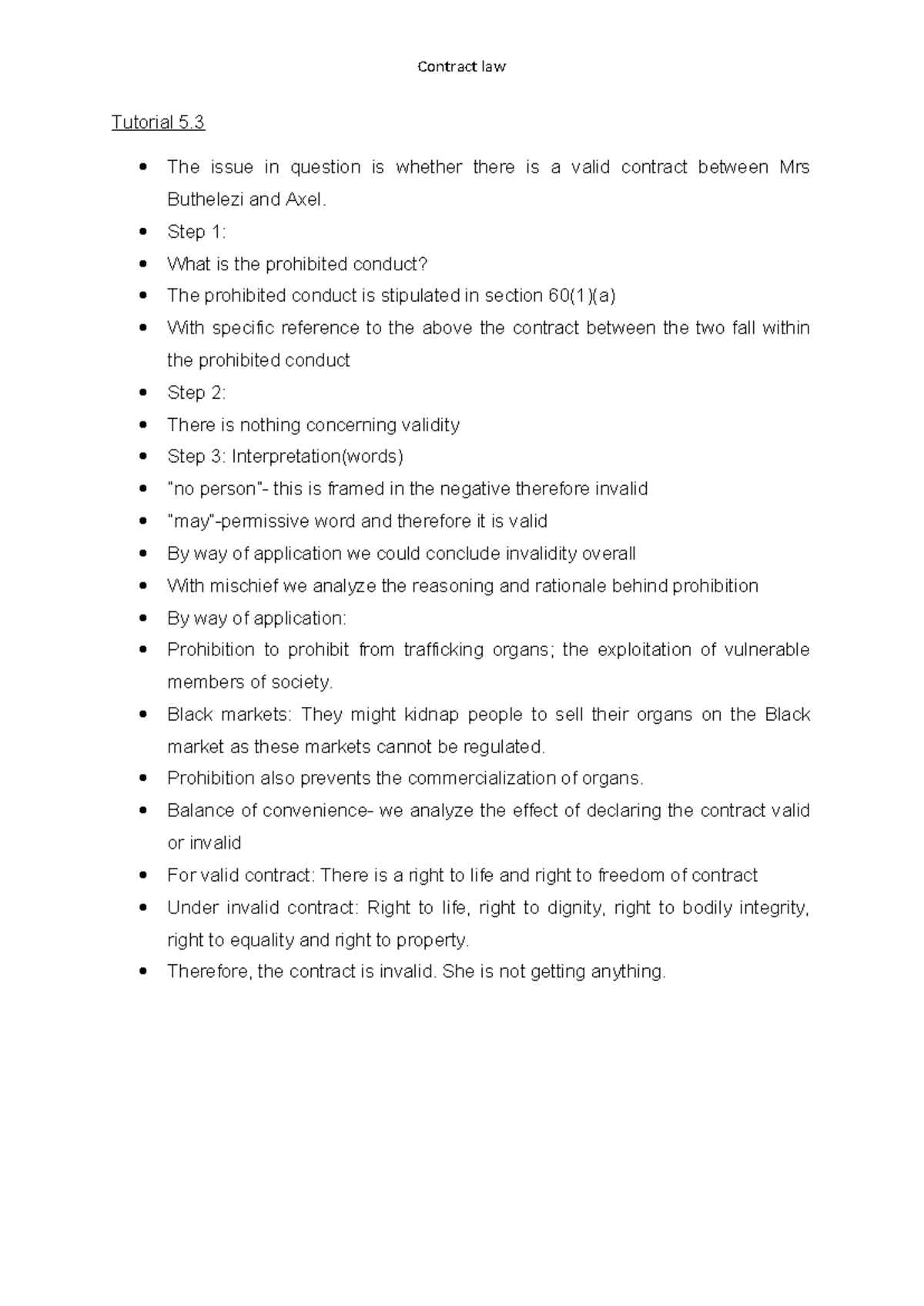 Tutorial 6 exercise 5 - Contract law Tutorial 5. The issue in question ...