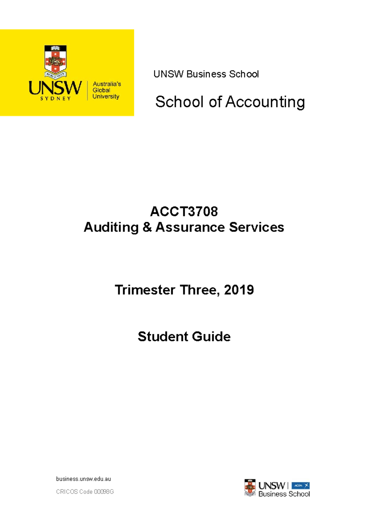 ACCT3708 - Student Guide - Trimester Three 2019 - UNSW Business School ...