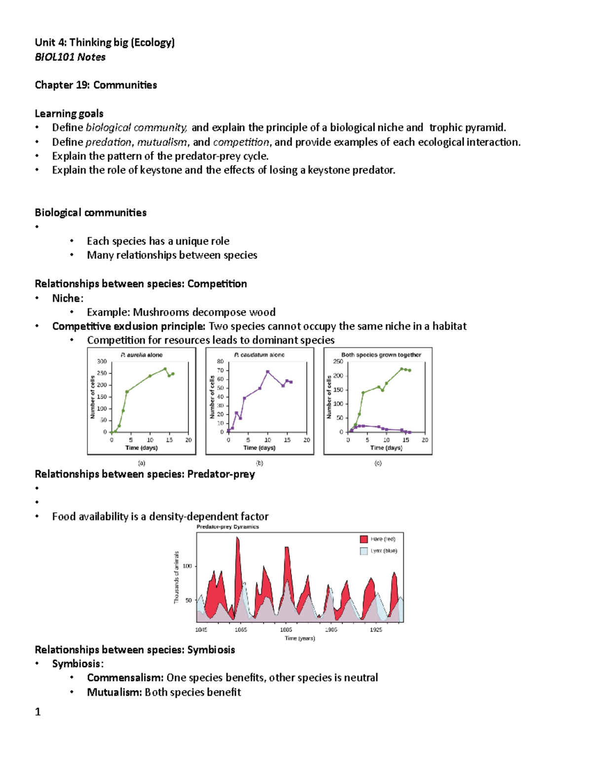 BIOL101 Chapter 19 Communities Notes - Unit 4: Thinking big (Ecology ...
