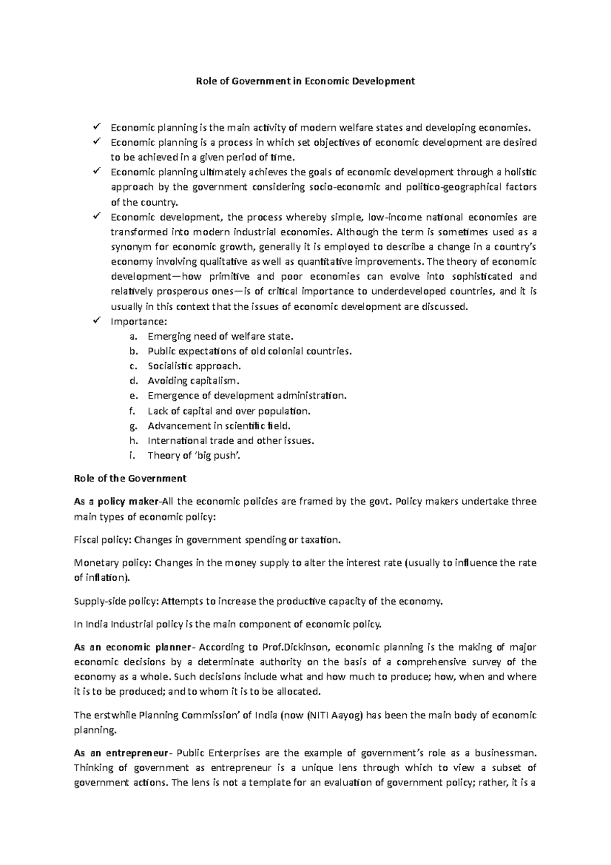Role of Government in Economic Development - Economic planning is a ...