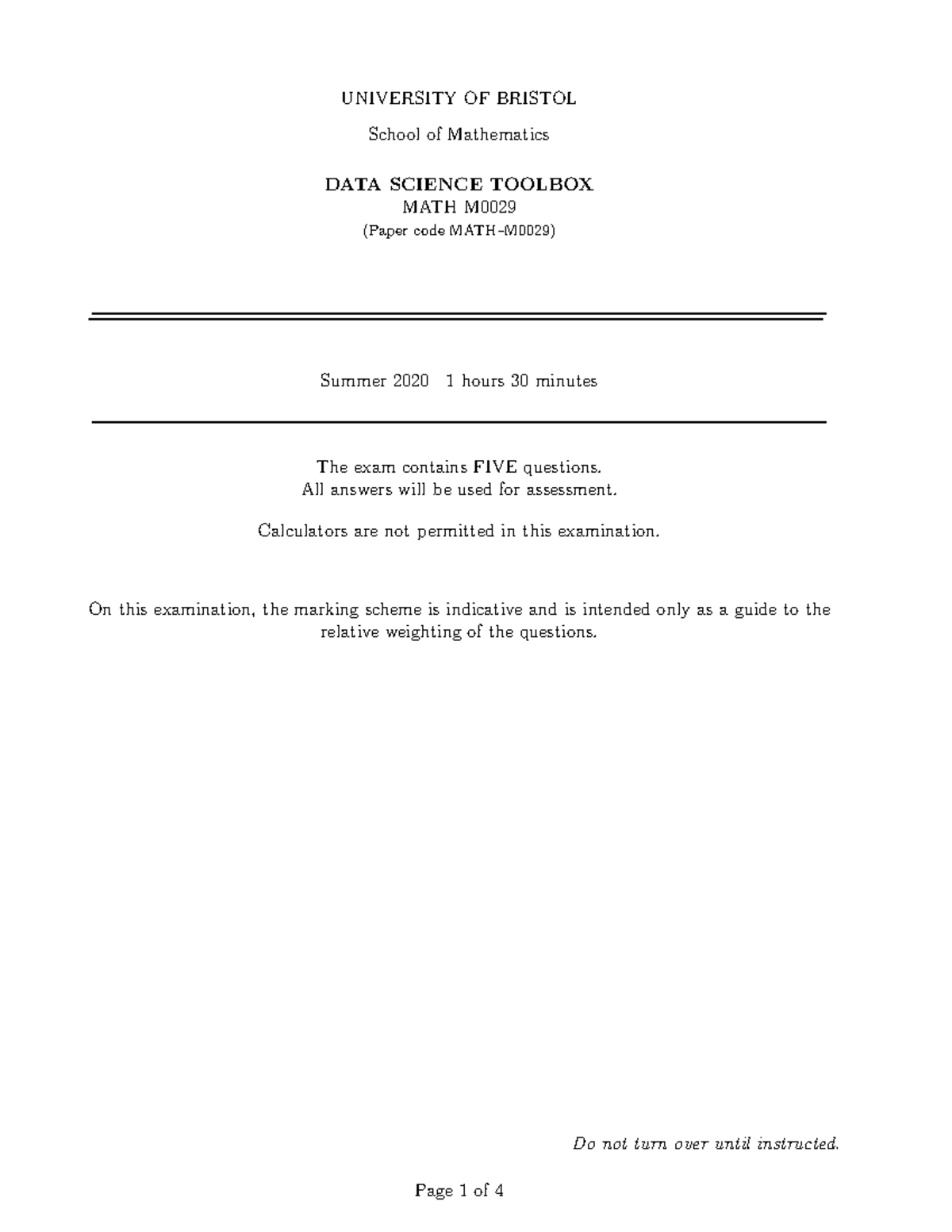 Data Science Toolbox Exam 2020 - UNIVERSITY OF BRISTOL School of ...