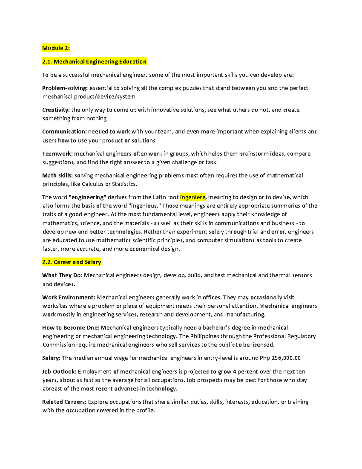 Finals - Reviewer ME101 with Formulas - Module 2: 2. Mechanical ...
