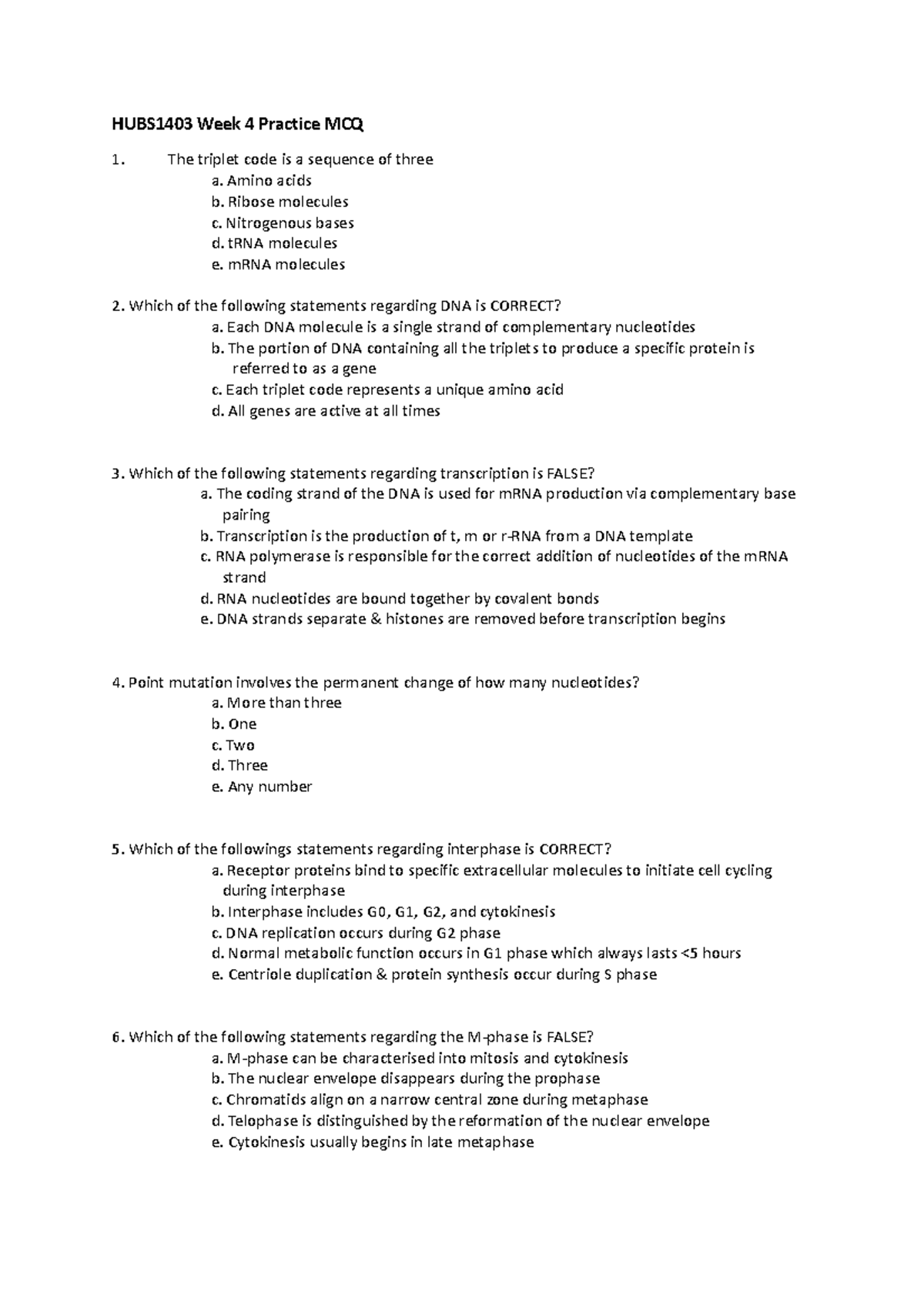Week 4 Practice MCQ Print - HUBS1404 - UoN - Studocu