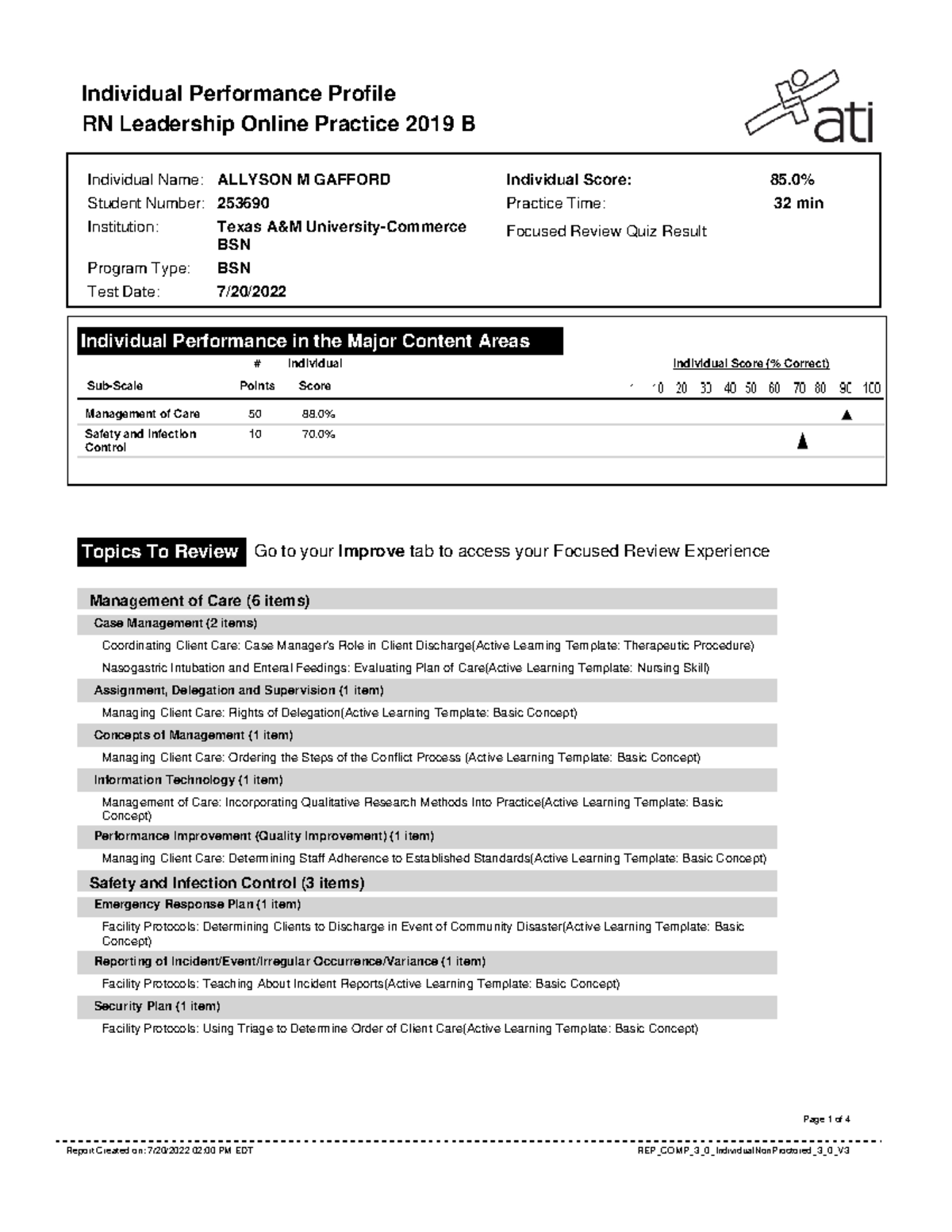 Leadership ati practice B - Individual Performance Profile RN ...