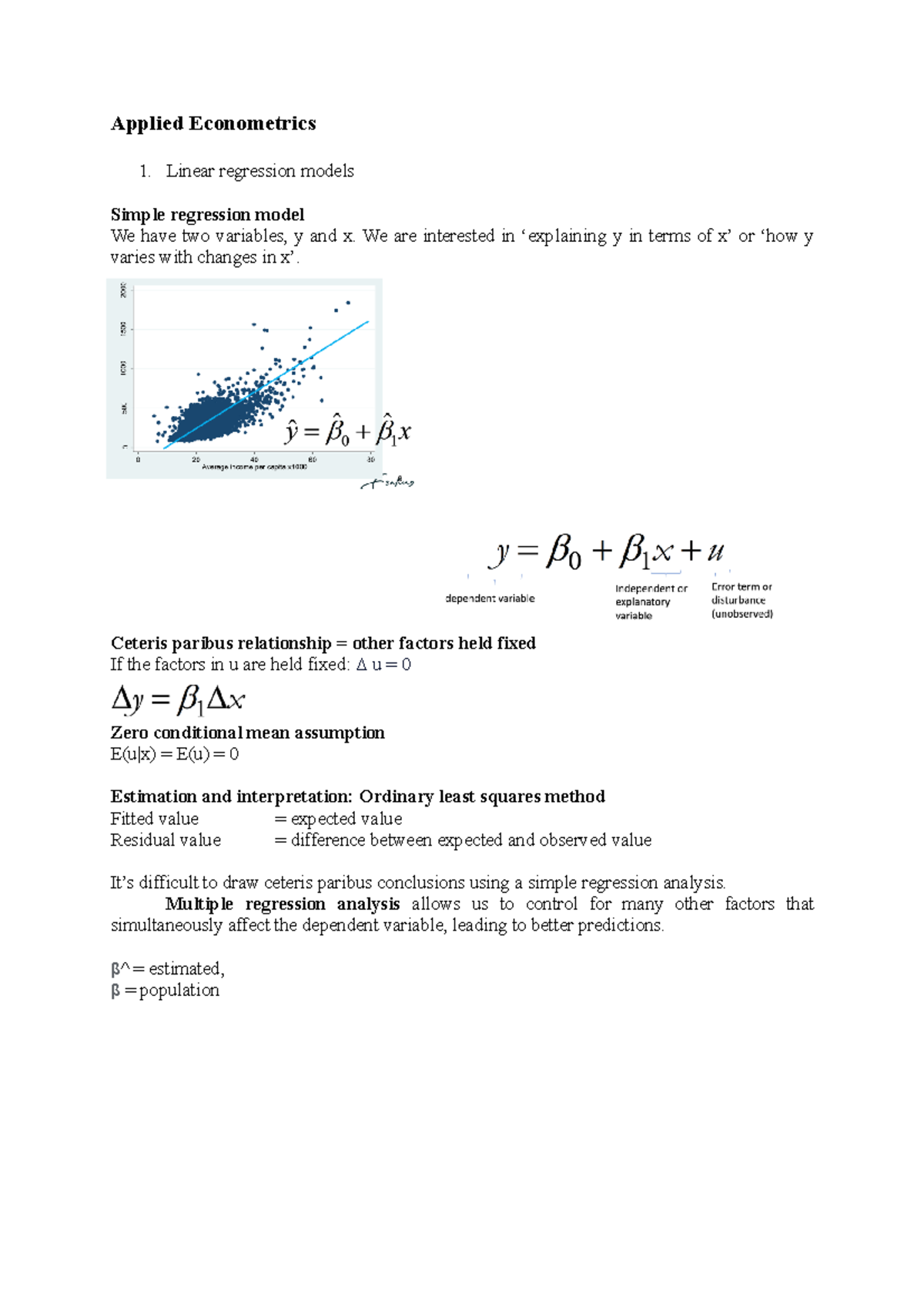Applied Econometrics - Applied Econometrics Linear regression models ...