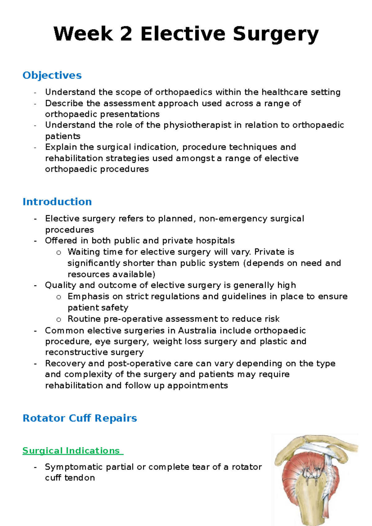 Week 2 Elective Surgery - Week 2 Elective Surgery Objectives ...