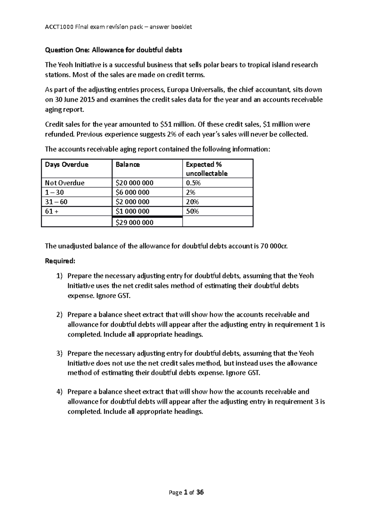 Sample/practice exam 2014, questions and answers - Final exam revision pack answer booklet ...