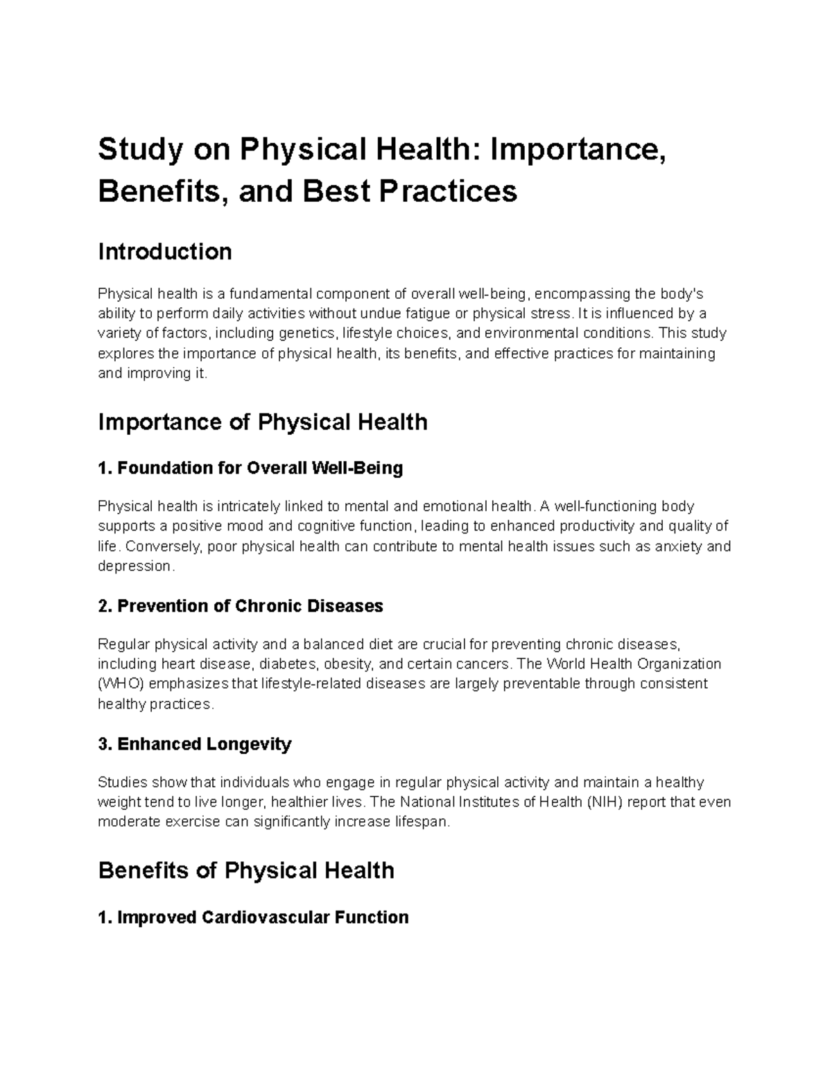Physical health and importance - Study on Physical Health: Importance ...