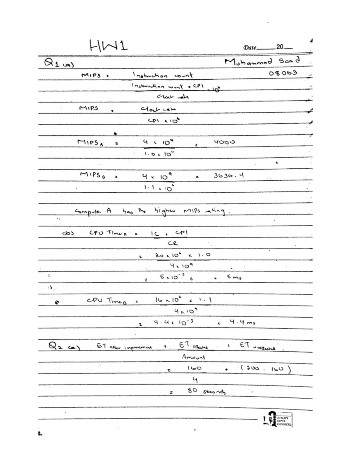 HW1 ms08063 - Computer Architecture - Studocu