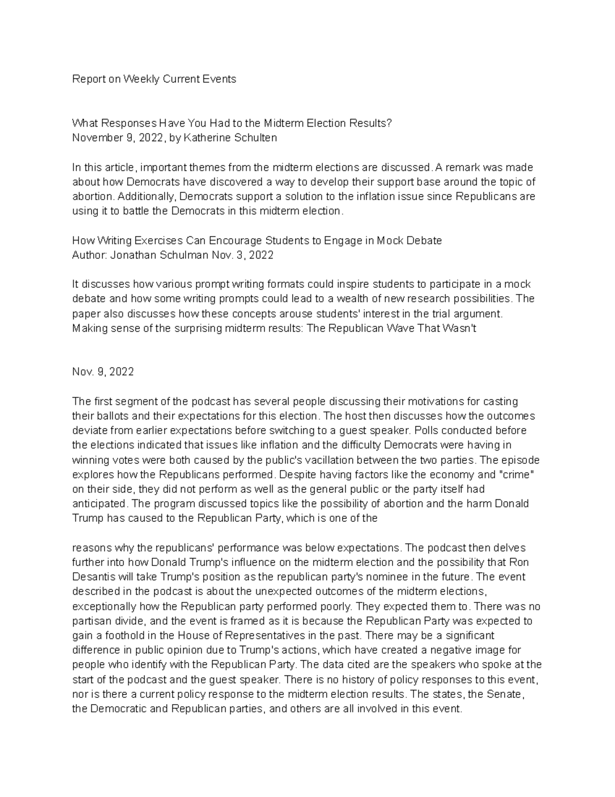 Current reports - Report on Weekly Current Events What Responses Have ...