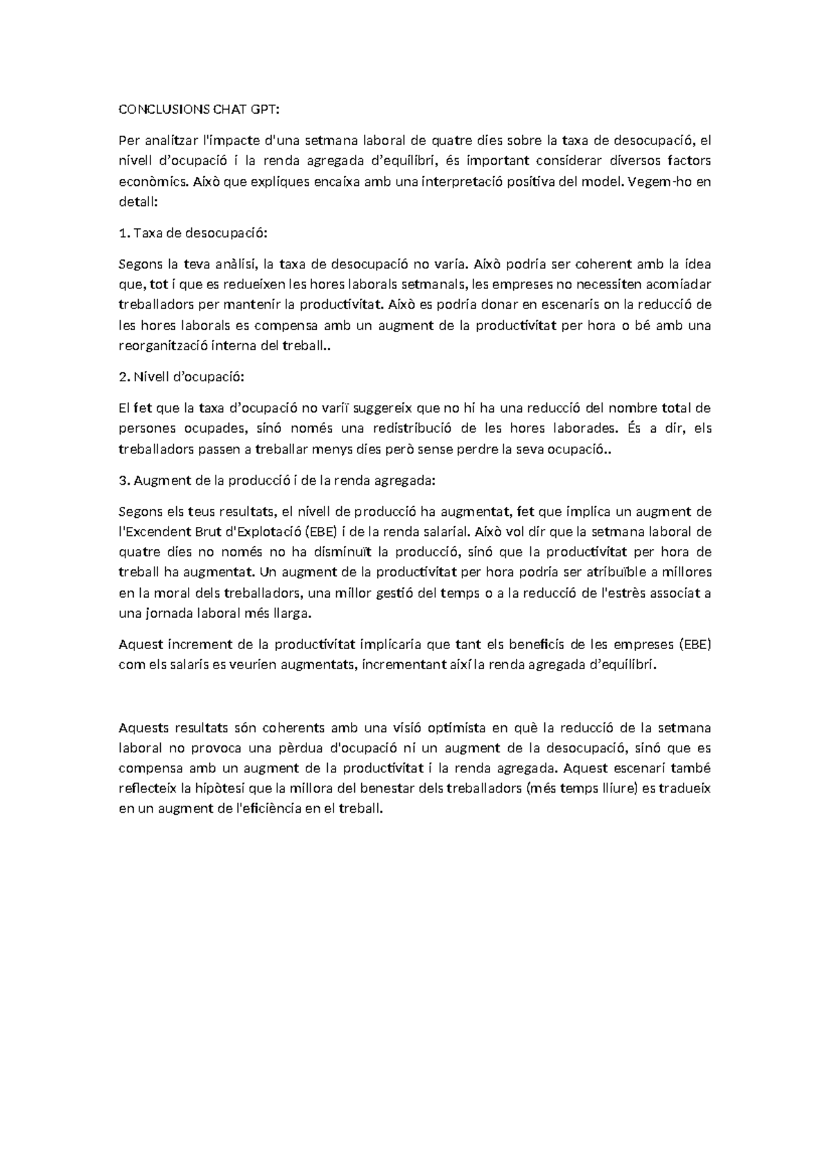 Conclusions Chat GPT 1 - CONCLUSIONS CHAT GPT: Per analitzar l'impacte ...