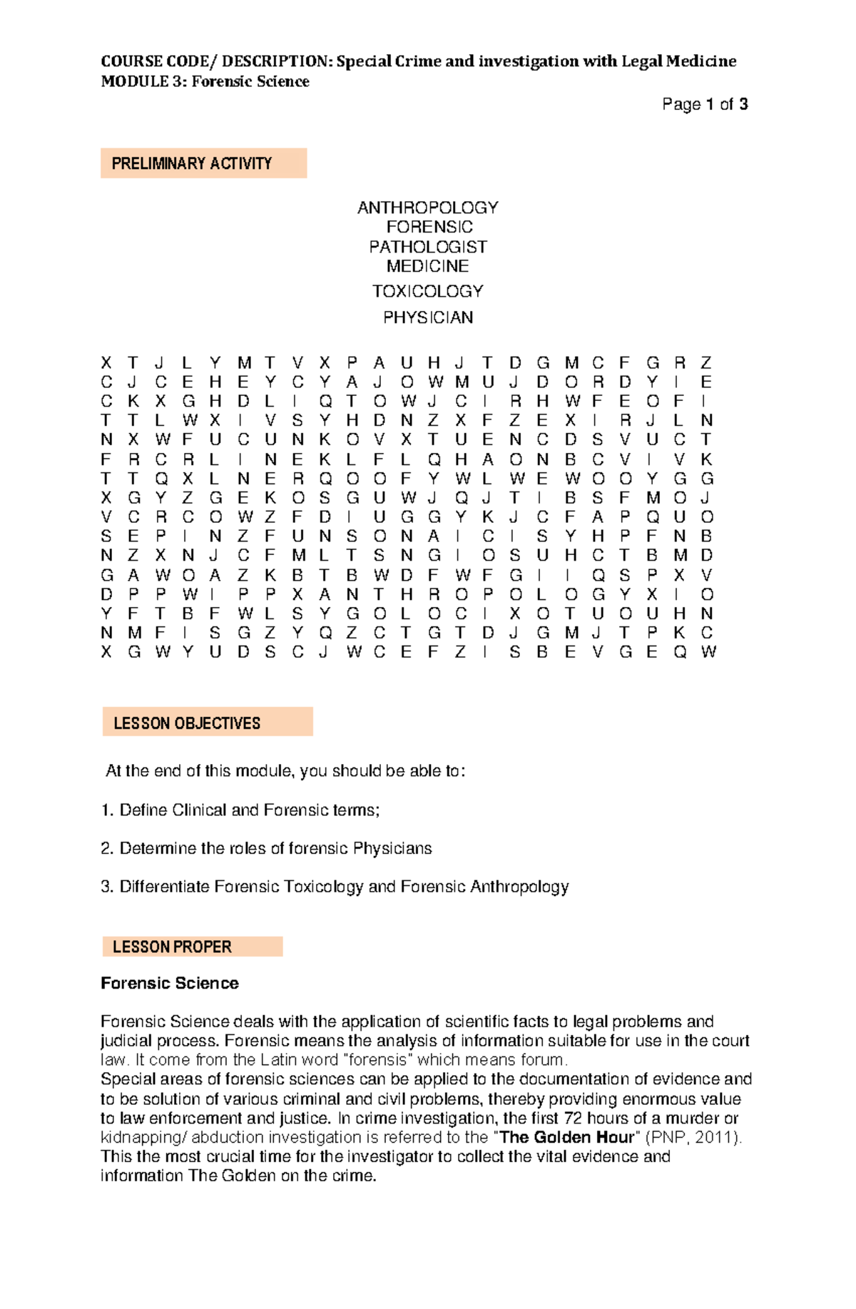 Module 3- Lesson Proper - COURSE CODE/ DESCRIPTION: Special Crime and ...