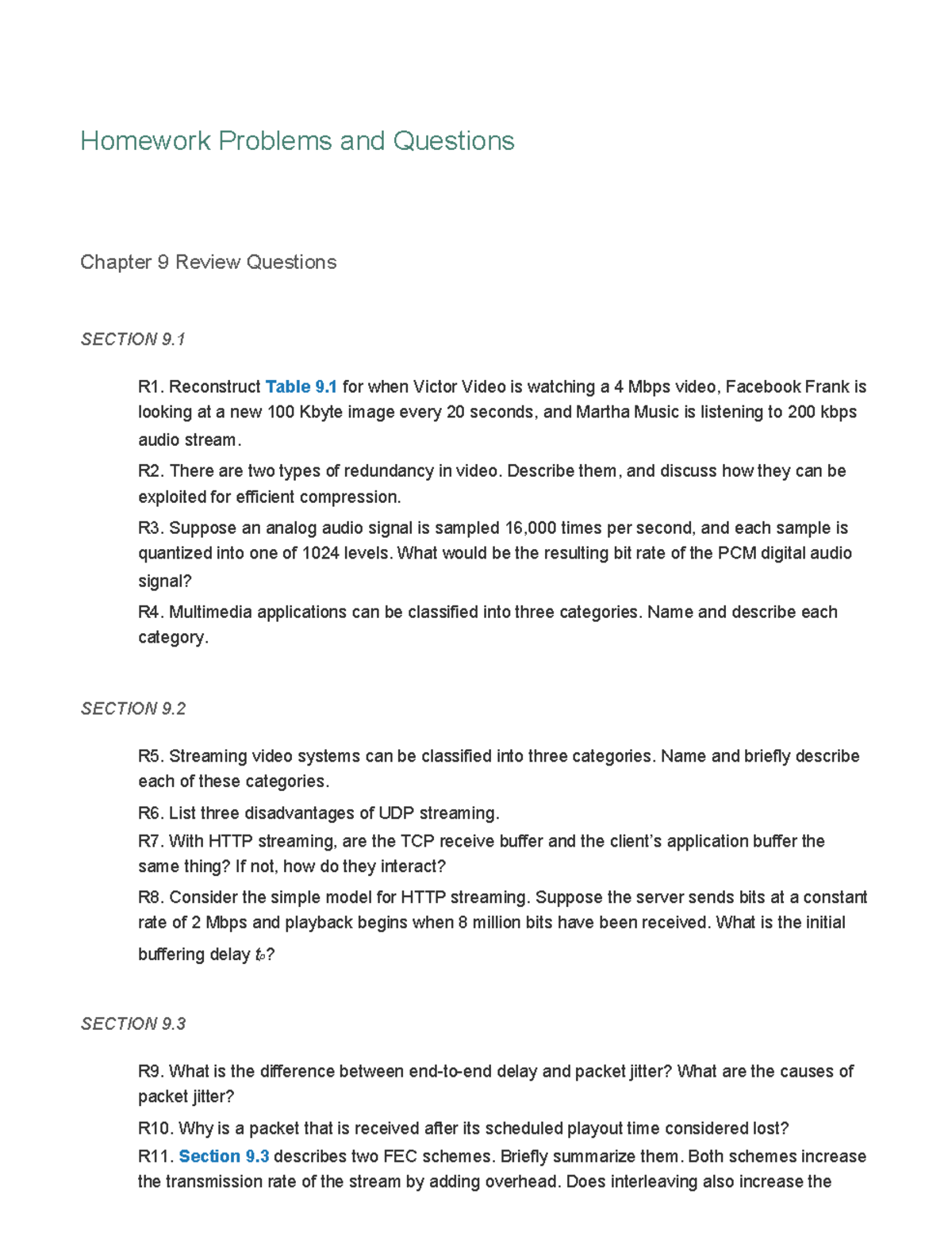 九 - none - Homework Problems and Questions Chapter 9 Review Questions ...