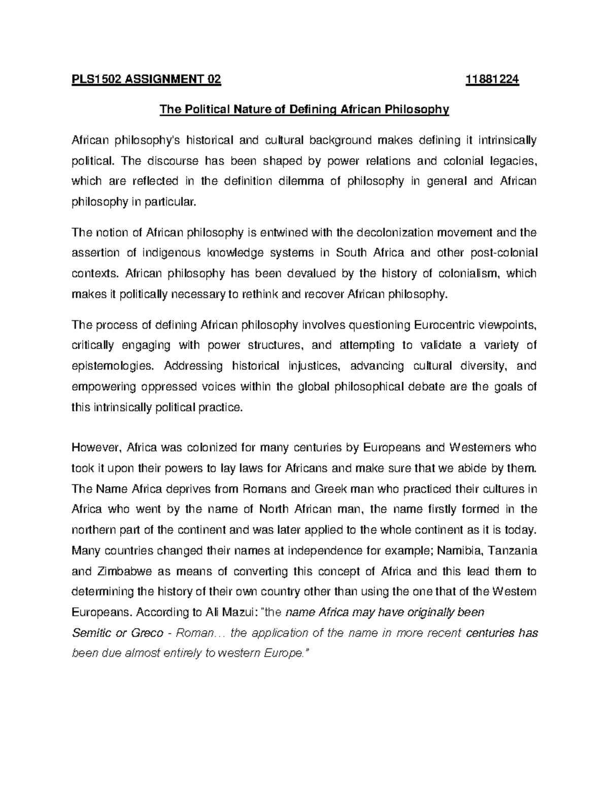11881224 PLS1502 ASS-02 - PLS1502 ASSIGNMENT 02 11881224 The Political ...
