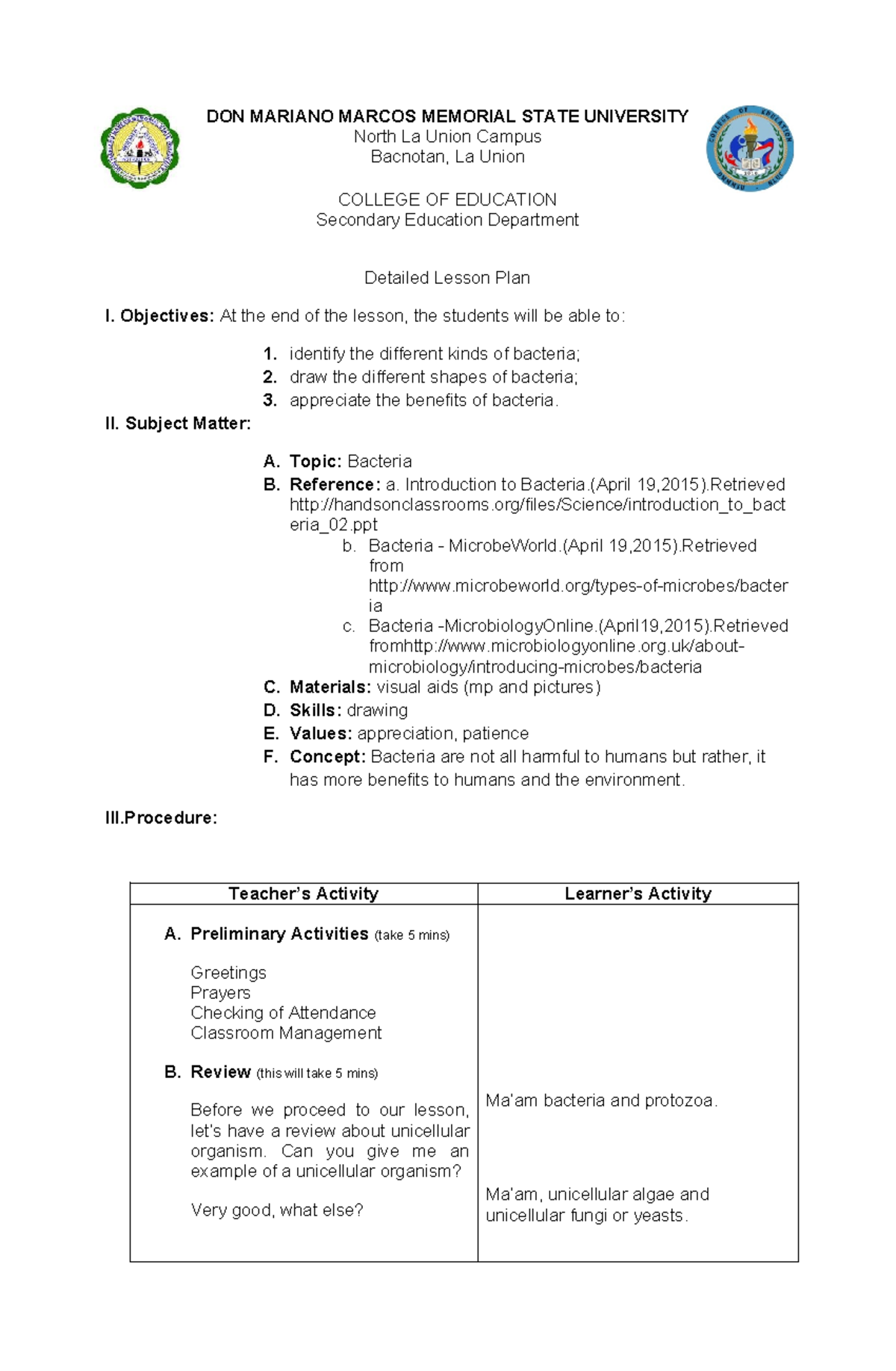 Detailed Lesson Plan in Biology - DON MARIANO MARCOS MEMORIAL STATE ...