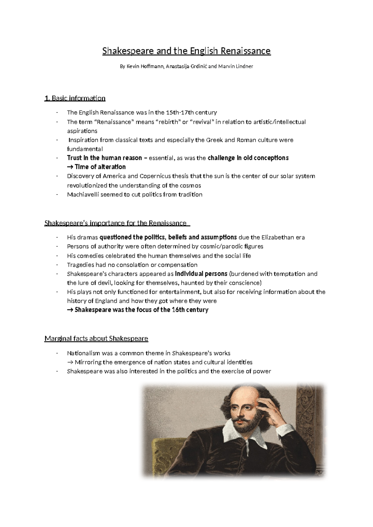 Handout Shakespeare and the English Renaissance - Shakespeare and the ...
