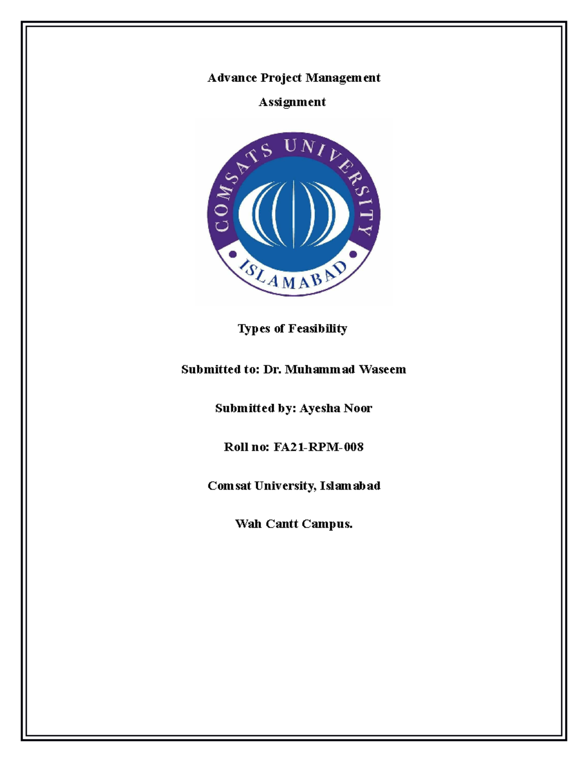 Advance Project Management Ayesha Advance Project Management