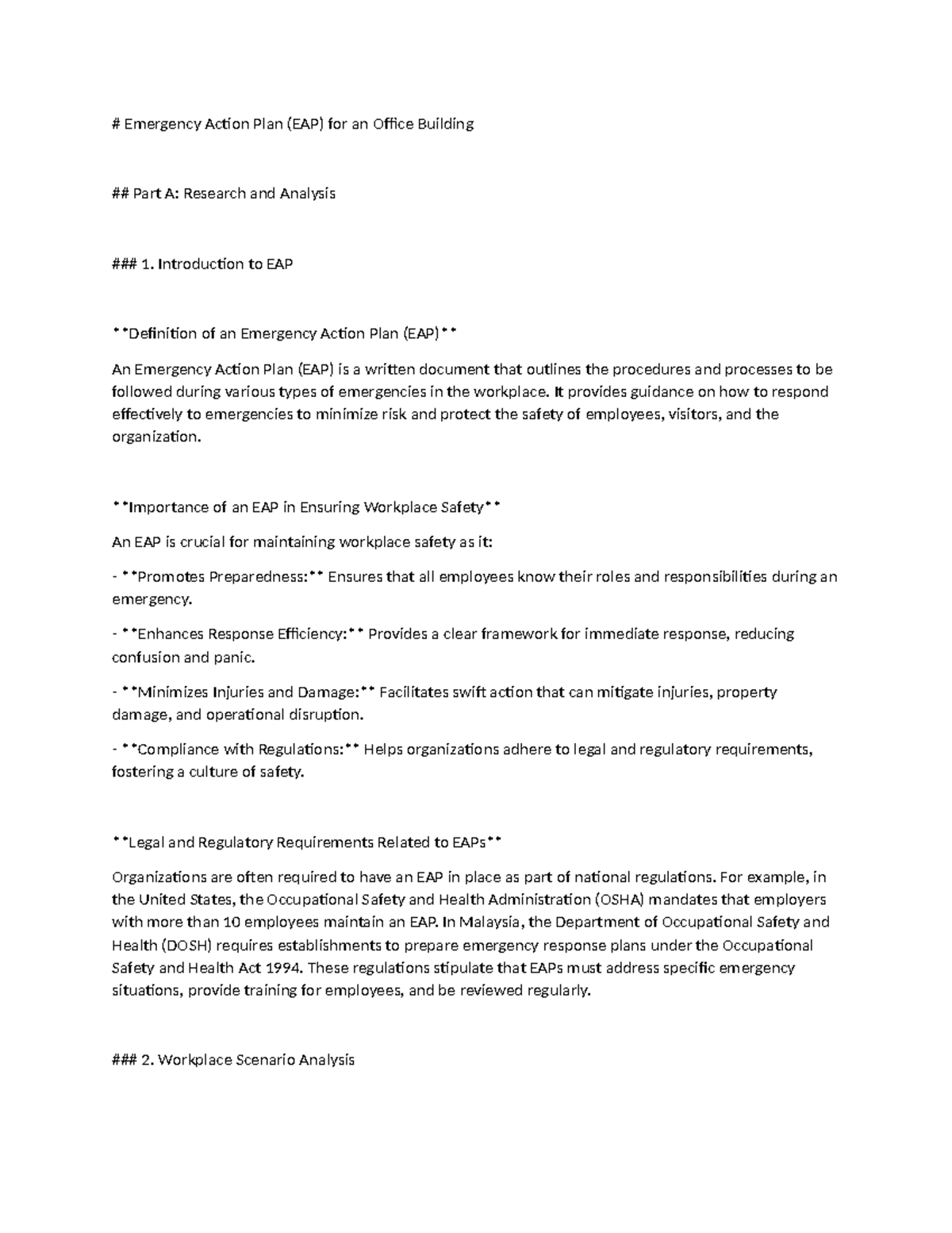 Erp assignment - Emergency Action Plan (EAP) for an Office Building ...