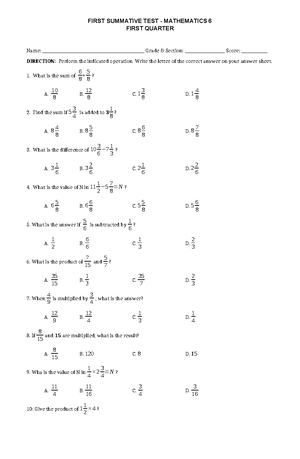 MATH6S2Q1 - summative - SECOND SUMMATIVE TEST - MATHEMATICS 6 FIRST ...