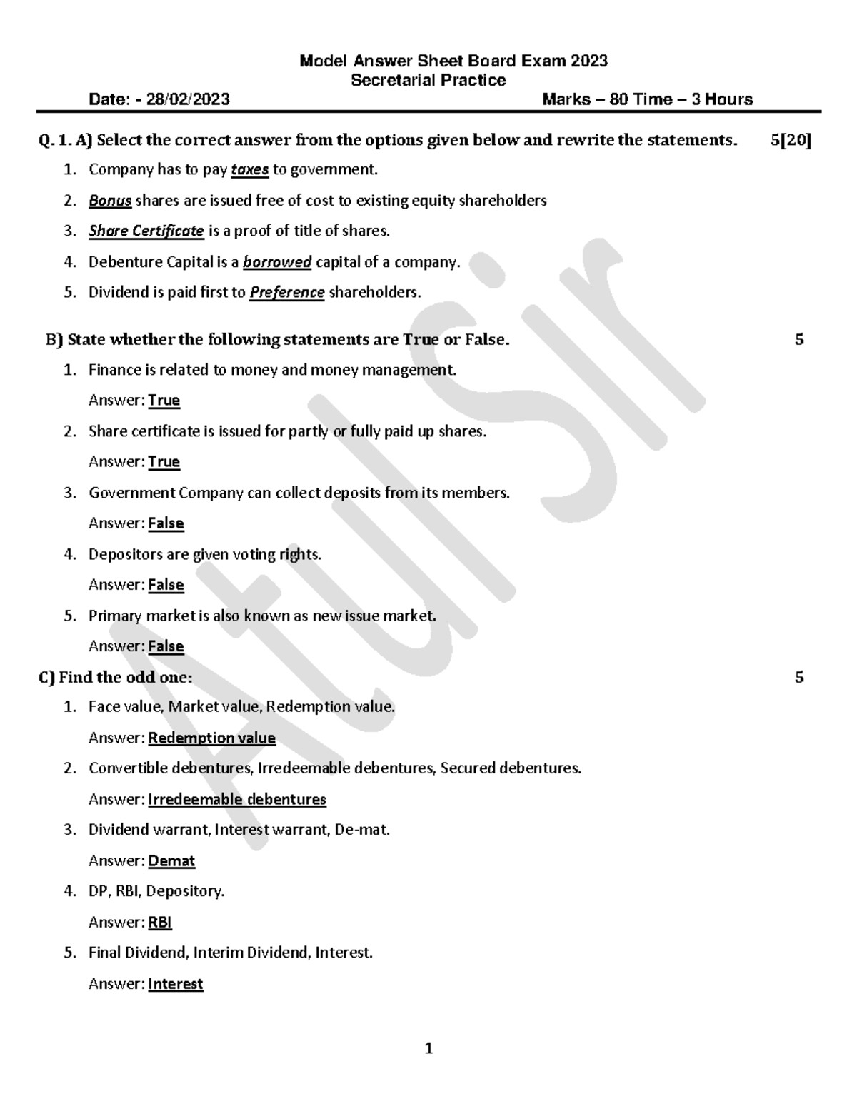 Board SP 2023 Model Answer - Model Answer Sheet Board Exam 2023 ...