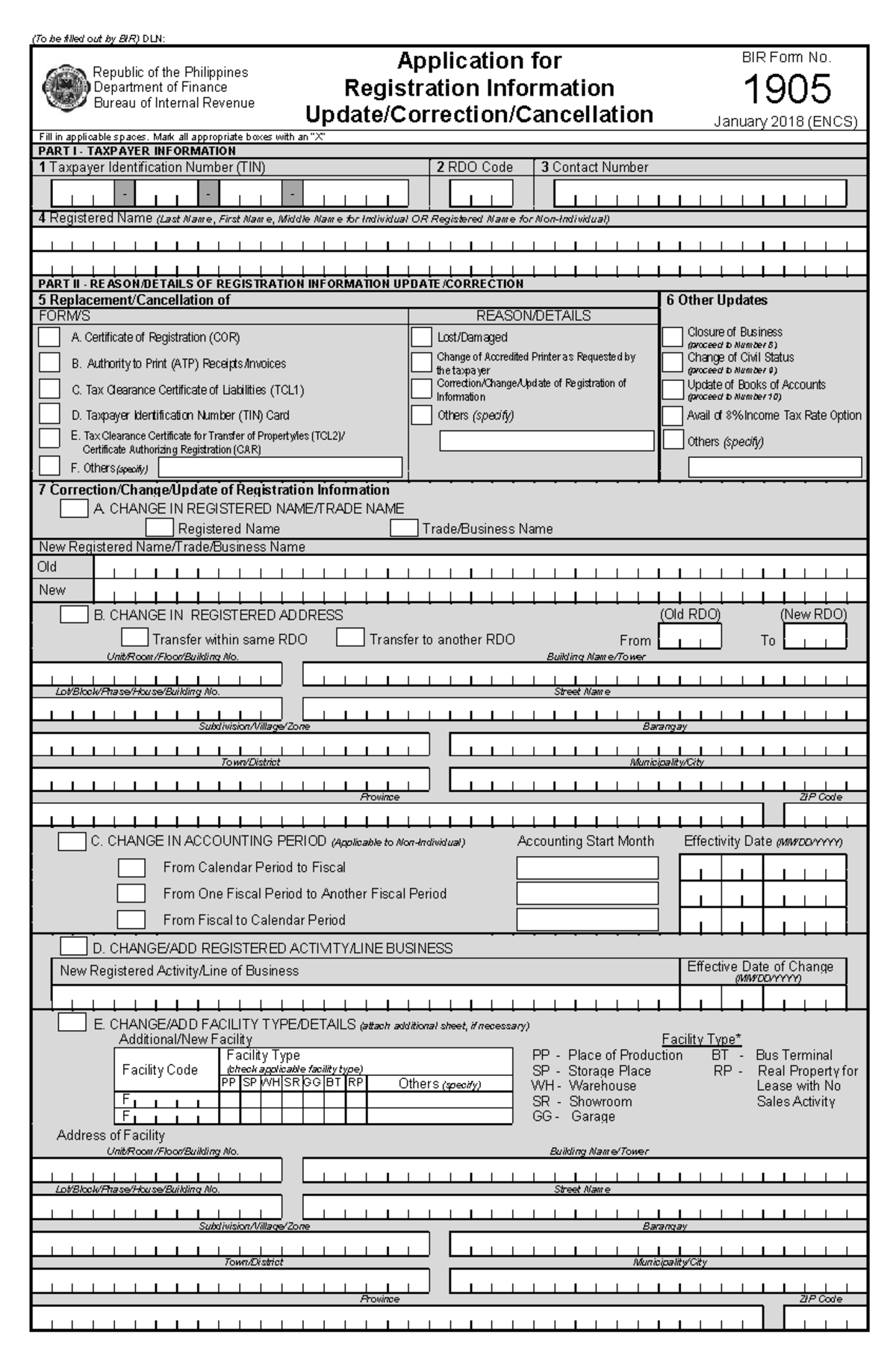 Bir-form-1905 - Djsns - ####### (To be filled out by BIR) DLN: Republic ...