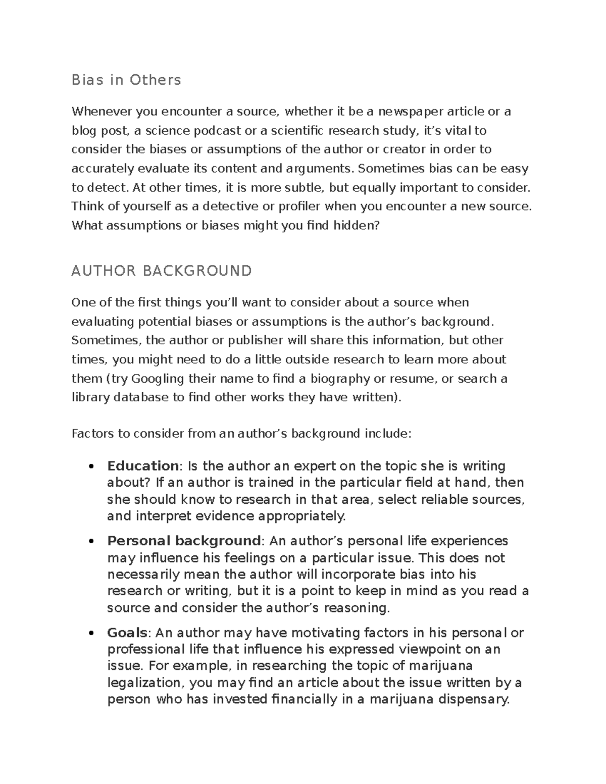 Document 2 on exploring notes - Bias in Others Whenever you encounter a ...