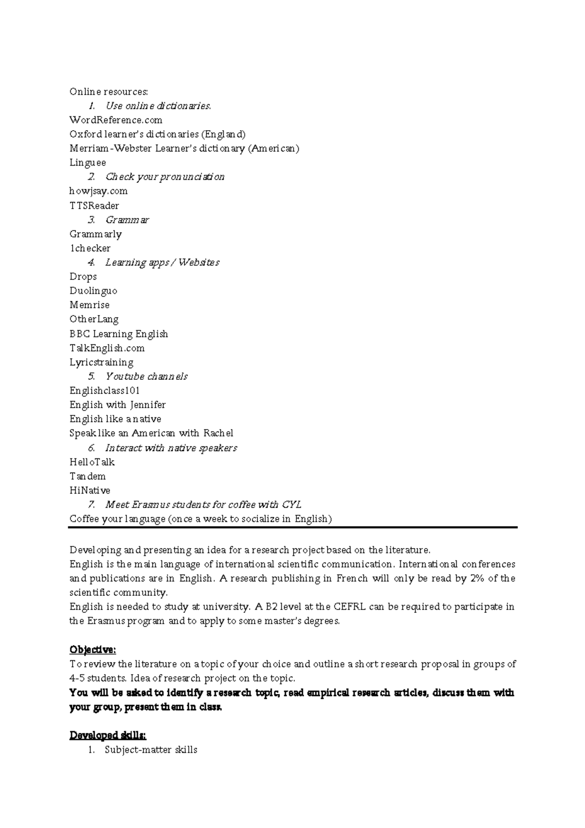 ANP3 TD1 - cour anglais en psychologie - Online resources: 1. Use ...