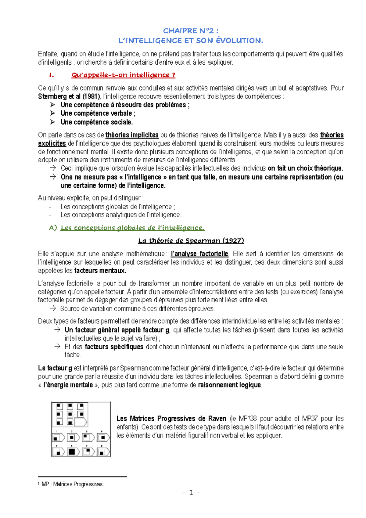 Chapitre n°2 - Qu’appelle-t-on l’intelligence ? - Psychologie Cognitive L2 - UA - Studocu