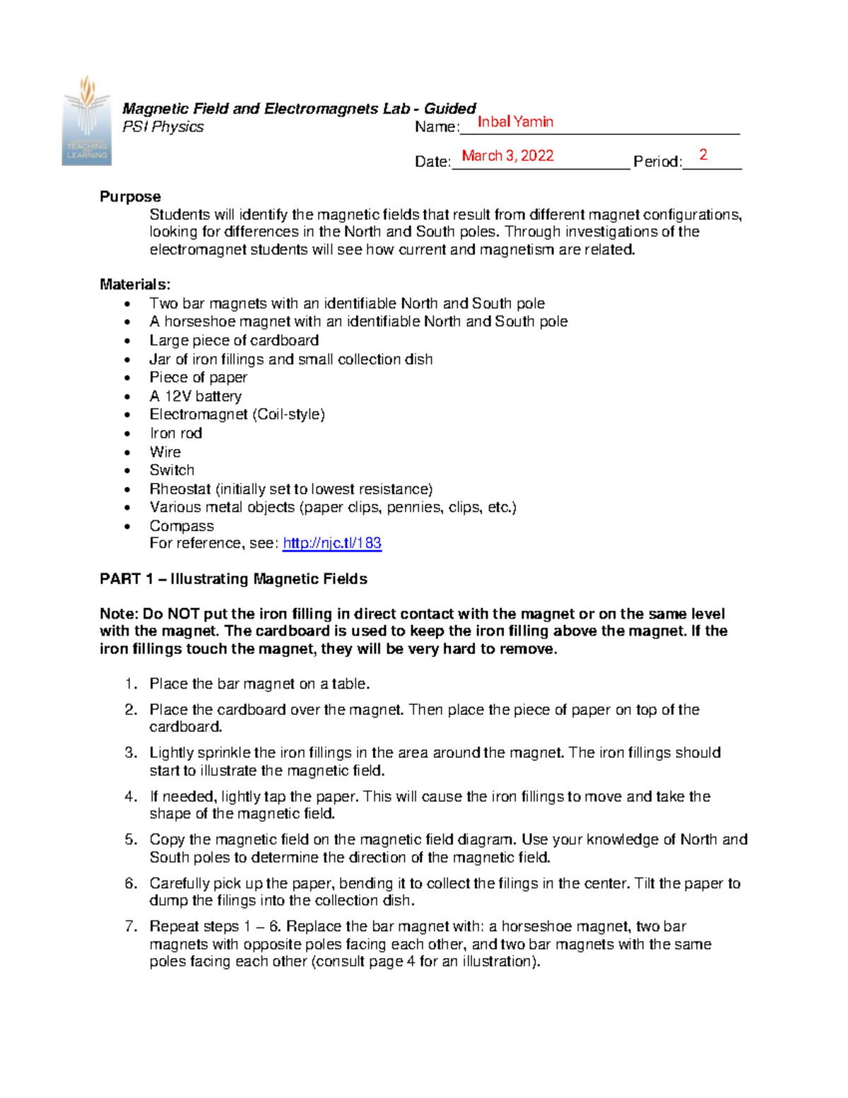 magnetic field maps and electromagnets lab - Magnetic Field and ...