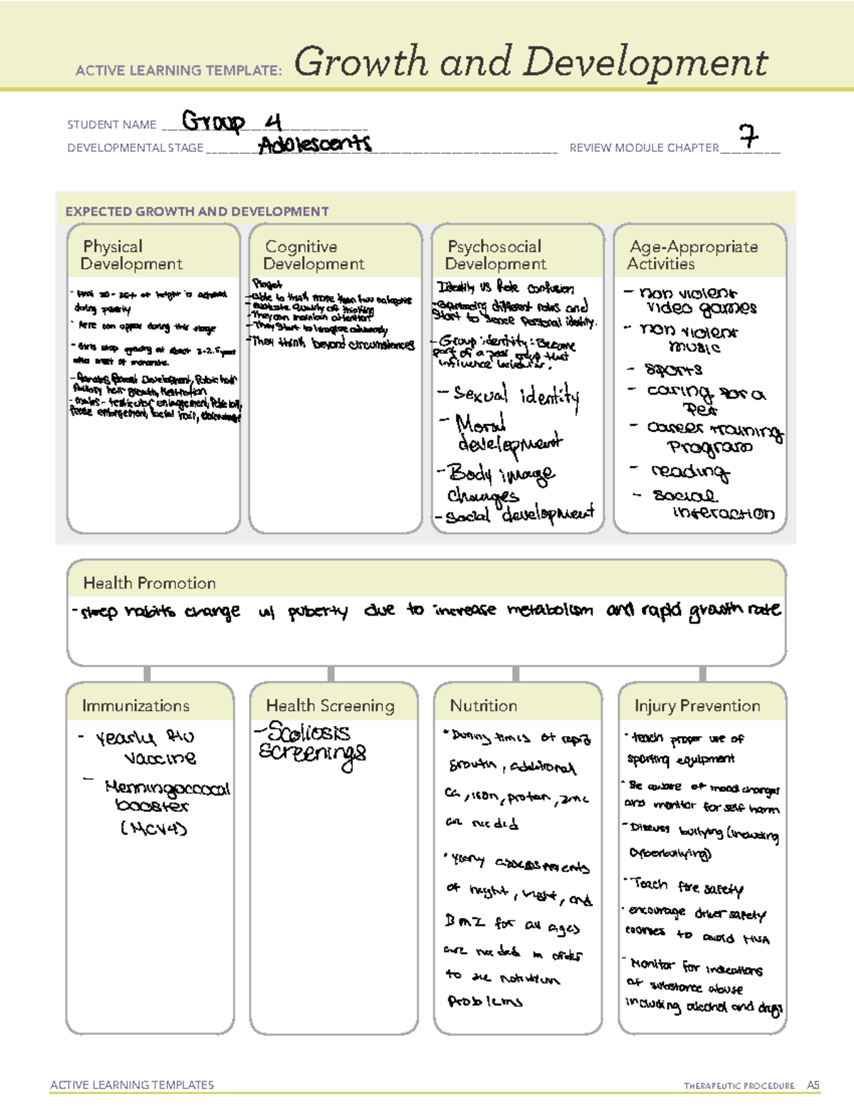 Growth and development template adolescents - ACTIVE LEARNING TEMPLATES ...