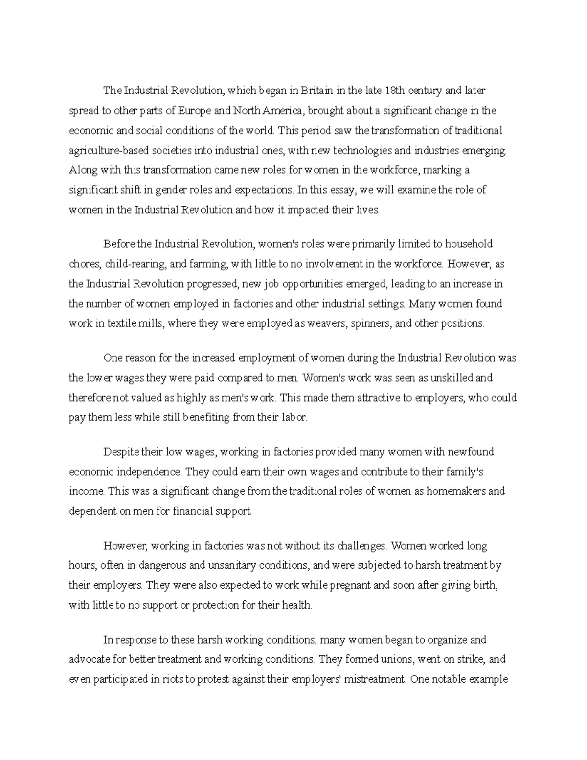 The Role of Women in the Industrial Revolution - The Industrial ...