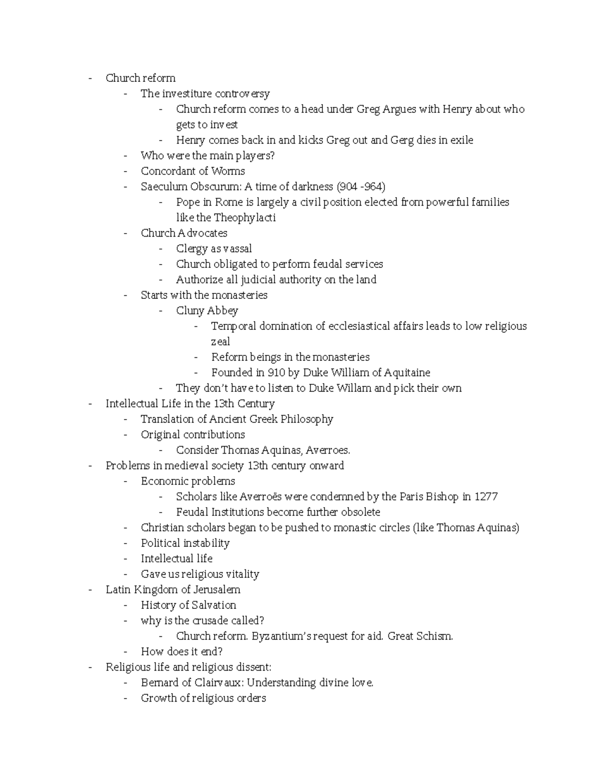 Final Study Guide - Professor McAllister Spring 2023 - Church reform ...