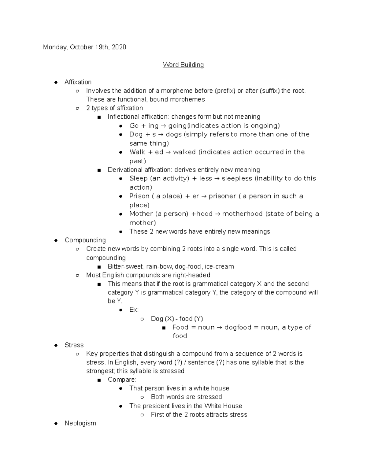 Class Notes Word Building - Monday, October 19th, 2020 Word Building ...