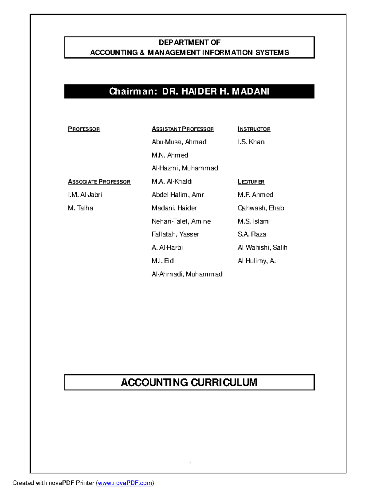 ACCT Bulletin rkkkk - 1 DEPARTM ENT OF ACCOUNTING & M ANAGEM ENT INFORM ATION SYSTEM S Cha irm a ...