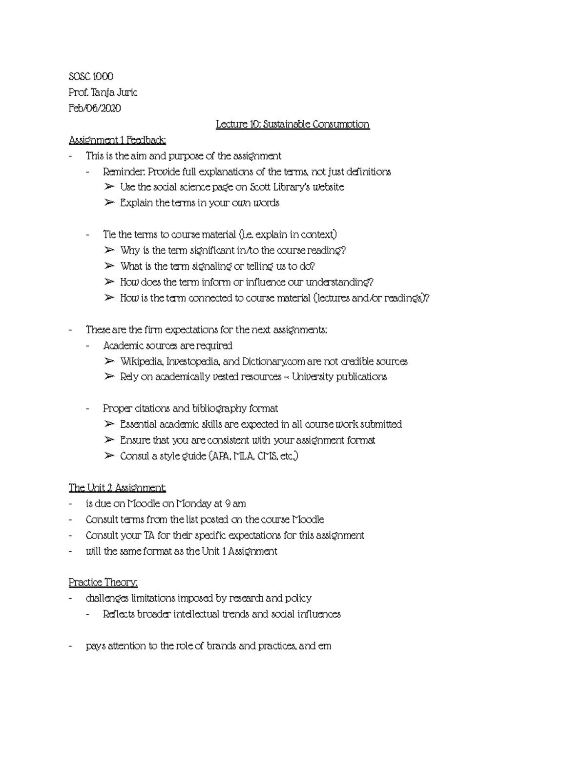 SOSC 1000 lecture 10 - Winter 2020 Professor Tanja Juric - SOSC 1000 Prof. Tanja Juric Feb/06 ...