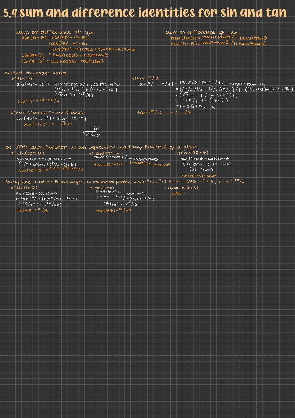 5.4 Sum and Difference Identities for Sine and Tangent - sum or ...