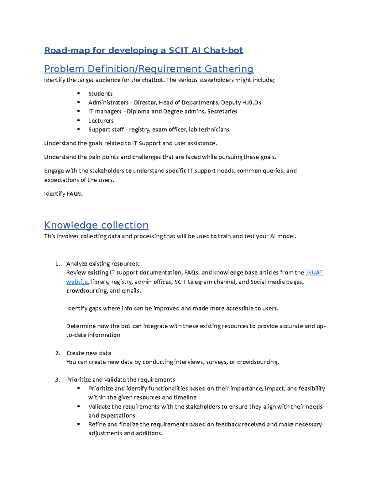 Chatbot 1 - practical lab - Road-map for developing a SCIT AI Chat-bot ...