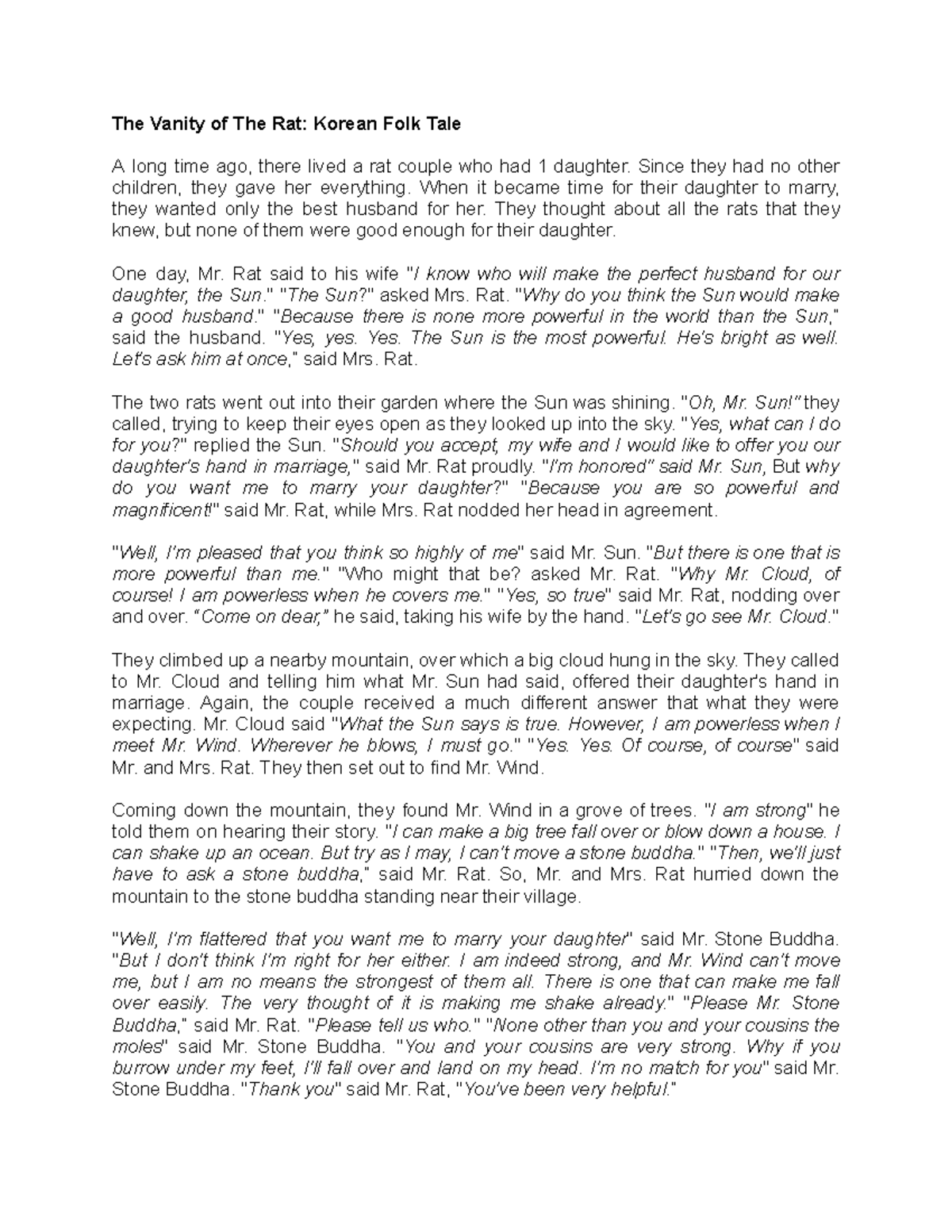 The Vanity of The Rat - readings - The Vanity of The Rat: Korean Folk ...