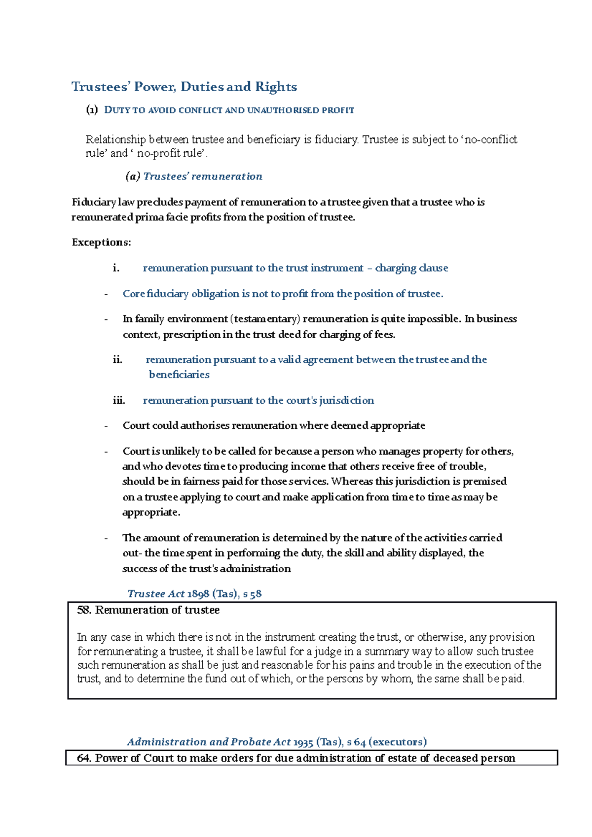 Trustees' Duties - Lecture note 7 - Trustees’ Power, Duties and Rights (1) DUTY TO AVOID ...