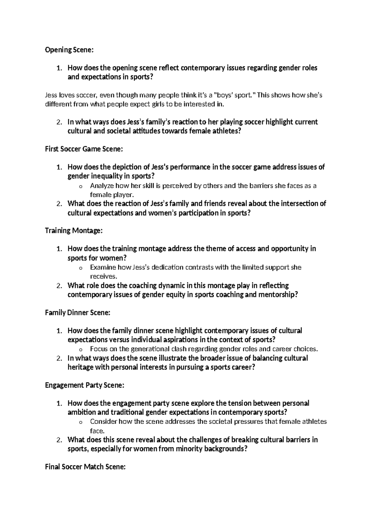 Bend it Like Beckham scene analysis and questioning - Opening Scene: 1 ...