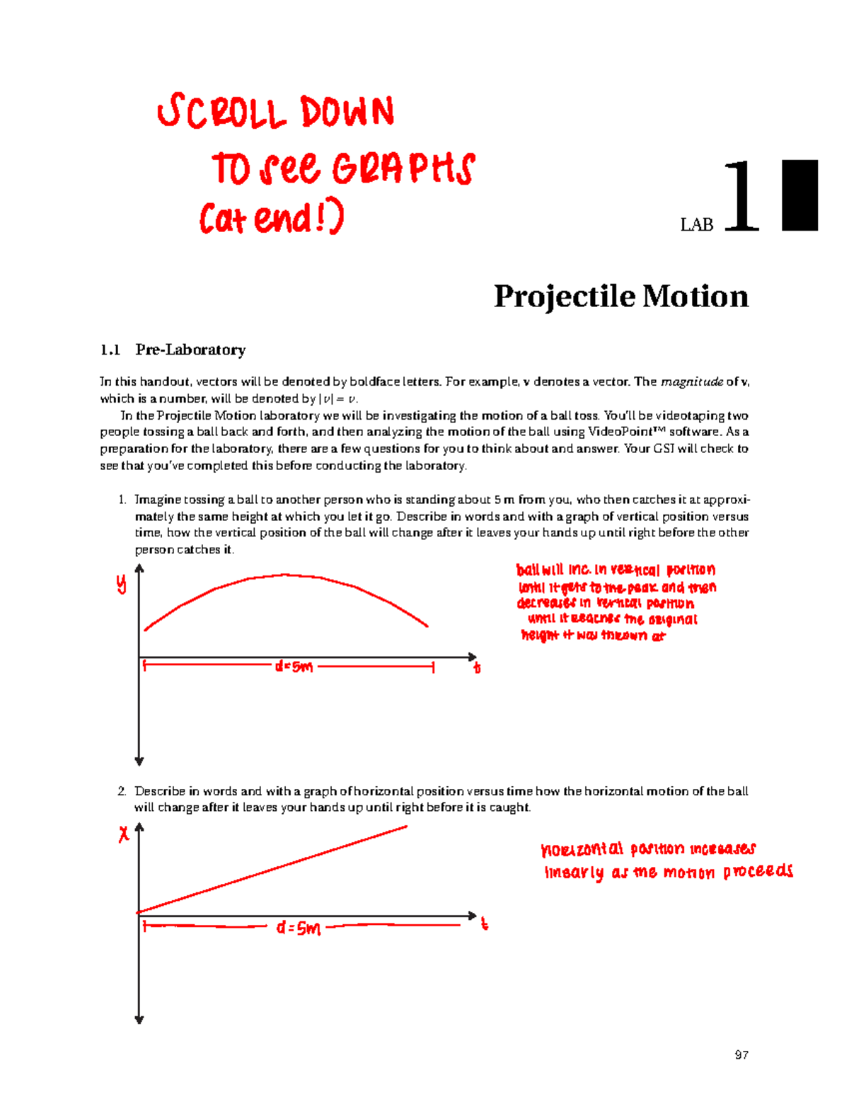Physics LAB 1 - LAB 1 Projectile Motion 1 Pre-Laboratory In this ...