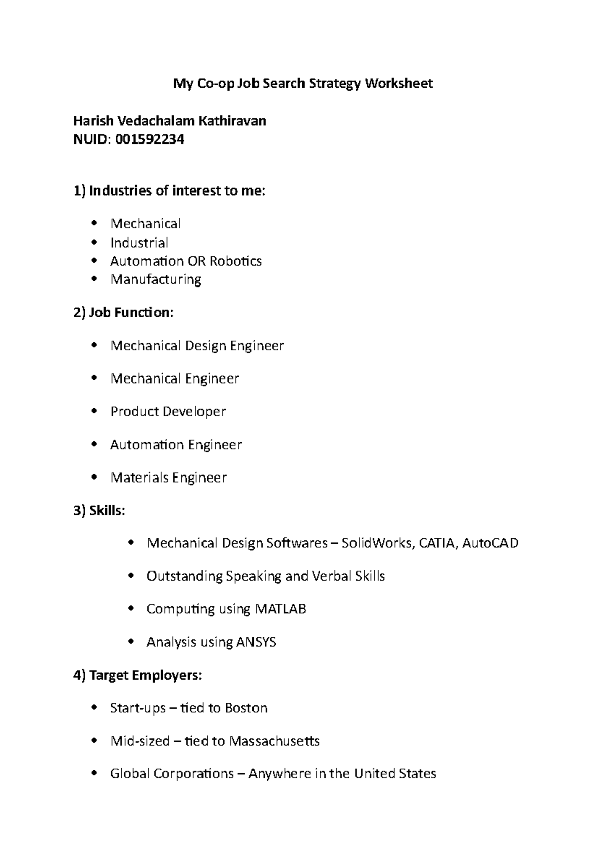 My Co-op Search Strategy - My Co-op Job Search Strategy Worksheet ...
